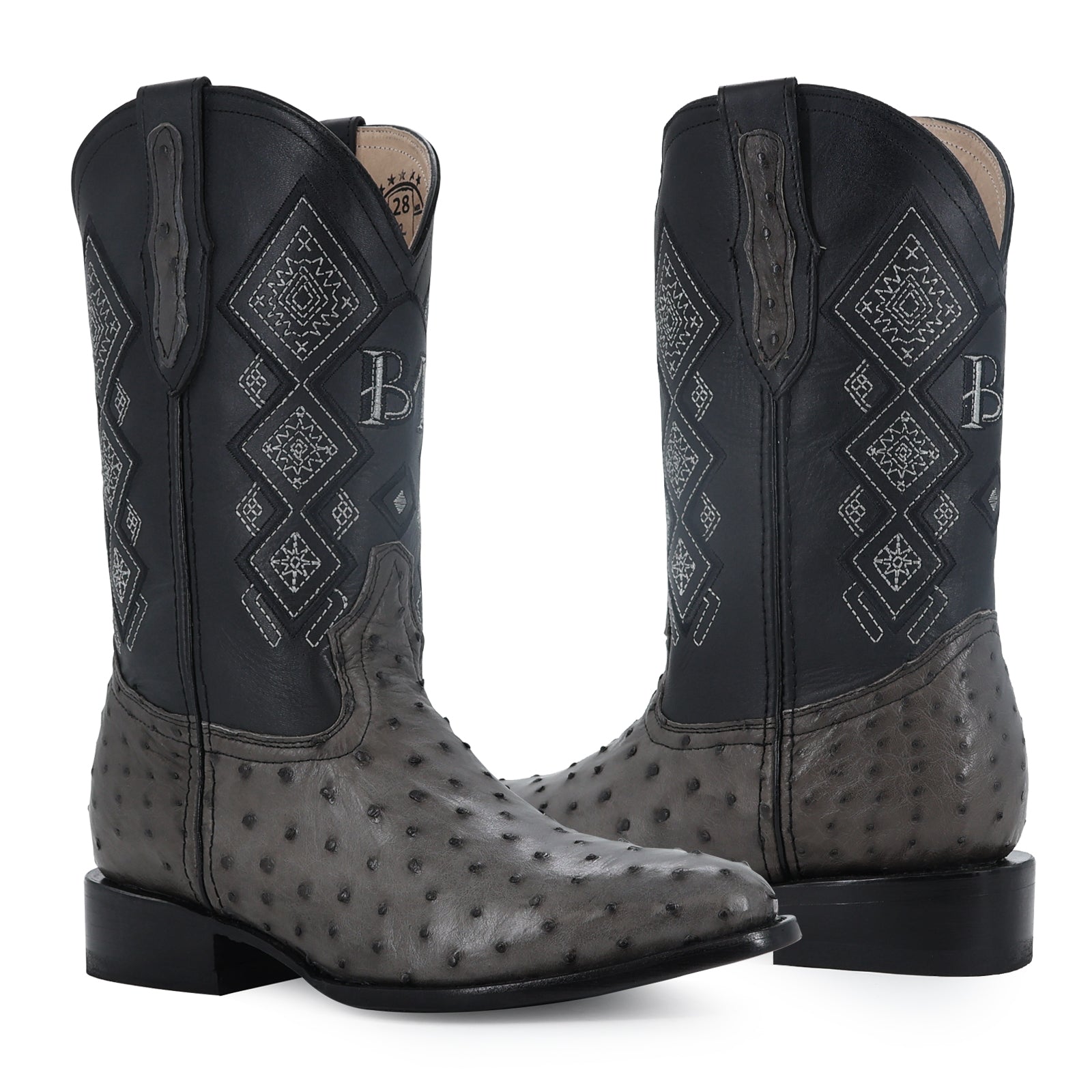 Bota Vaquera Oval Avestruz Gris