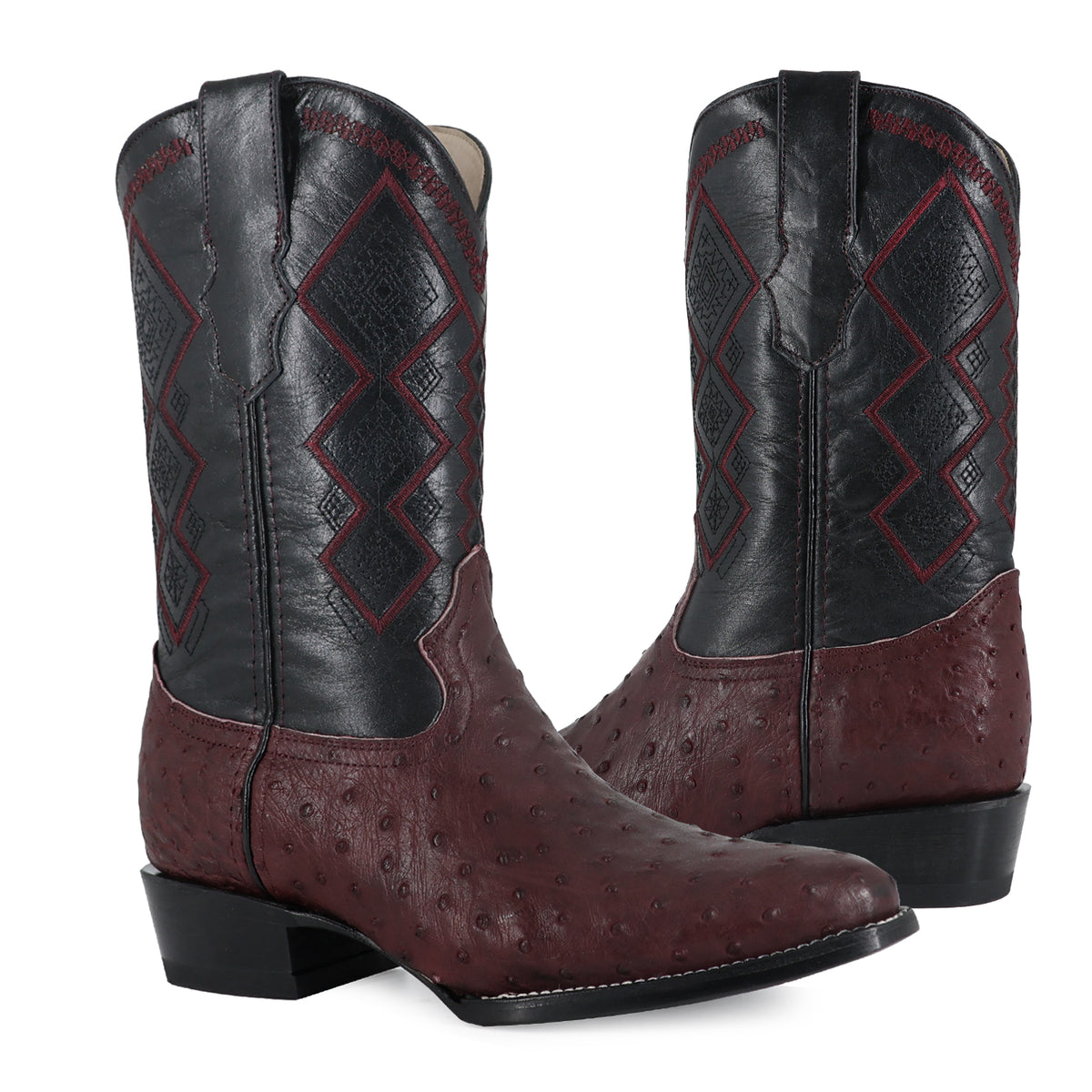Bota Vaquera Oval Avestruz Vino – Botas El Malcreado