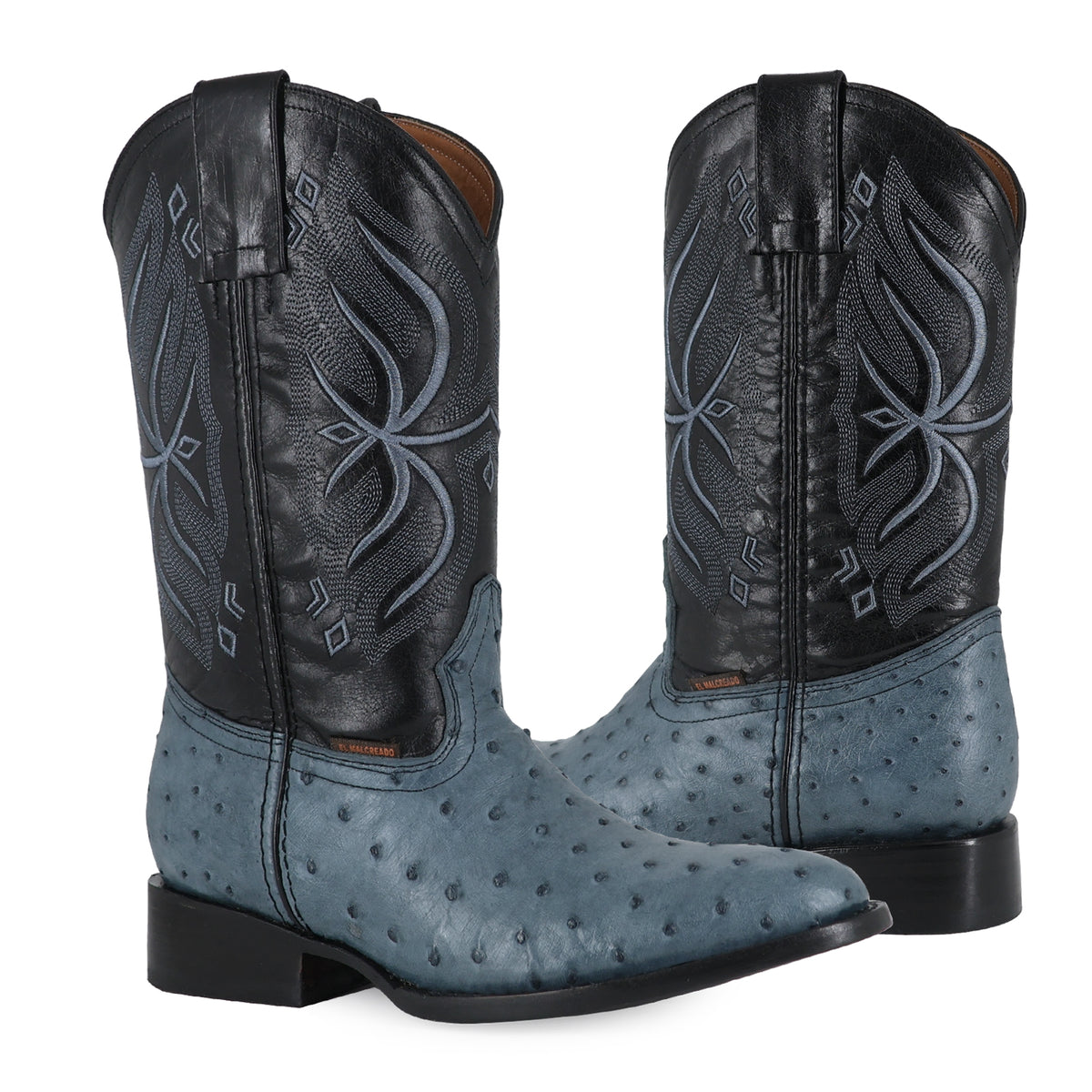 Bota Vaquera Oval Avestruz Azul mezclilla – Botas El Malcreado